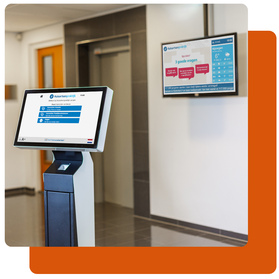 Narrowcasting, aanmeldzuilen en volgnummersystemen voor de zorg | Wachtkamerschermen